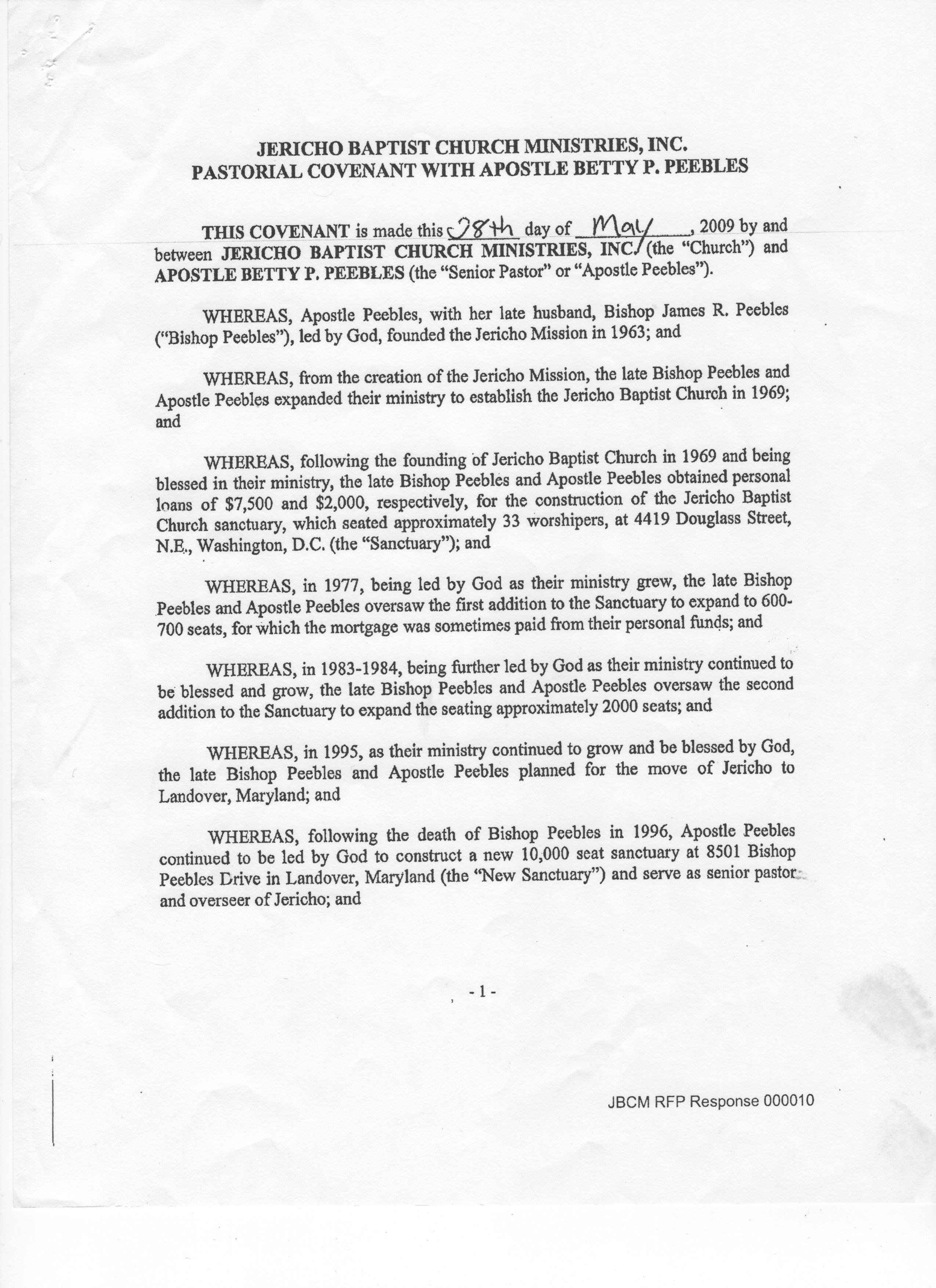 Pastorial Covenant with Apostle Betty P. Peebles and the Six Rogue ...